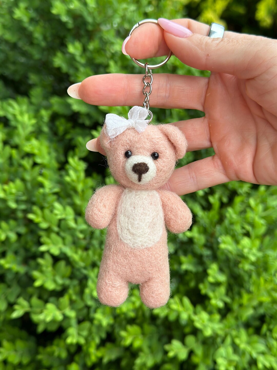 Handmade Felted Teddy Bear Key Chain/ Felt Handbag Charm- Blush Pink ...
