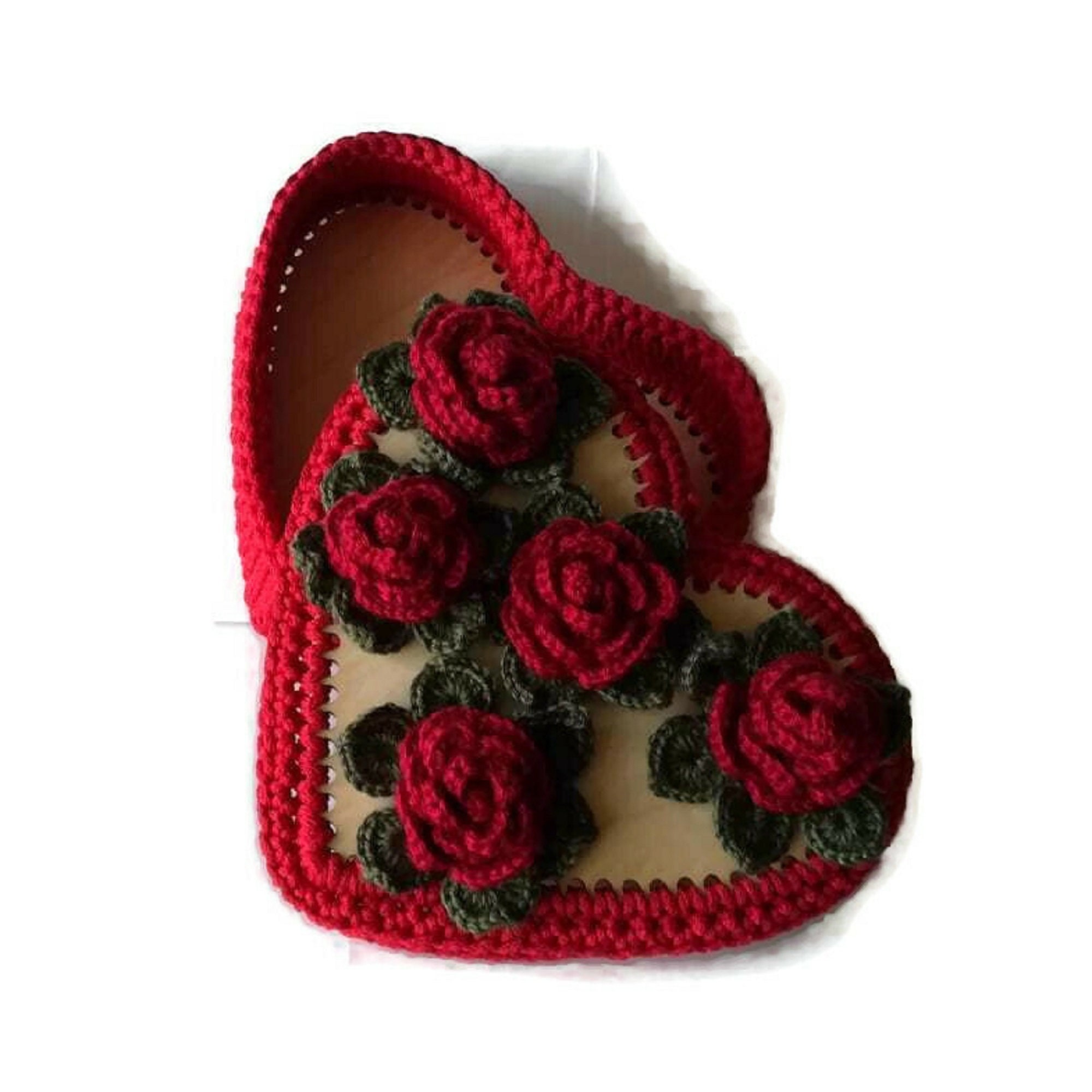 Red Heart Basket Gift for Her Jewelry Crochet Storage Box From Rope ...