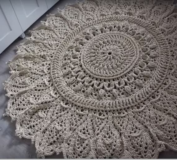 Crochet Doily Rug From Rope Cord Hand Knit Large Round Rug | Etsy