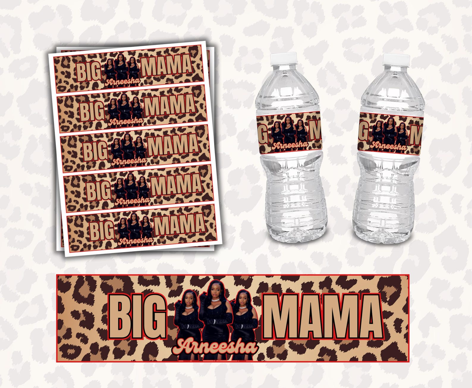 Big Mama Water Bottle Label Canva Template | Leopard Birthday Party ...