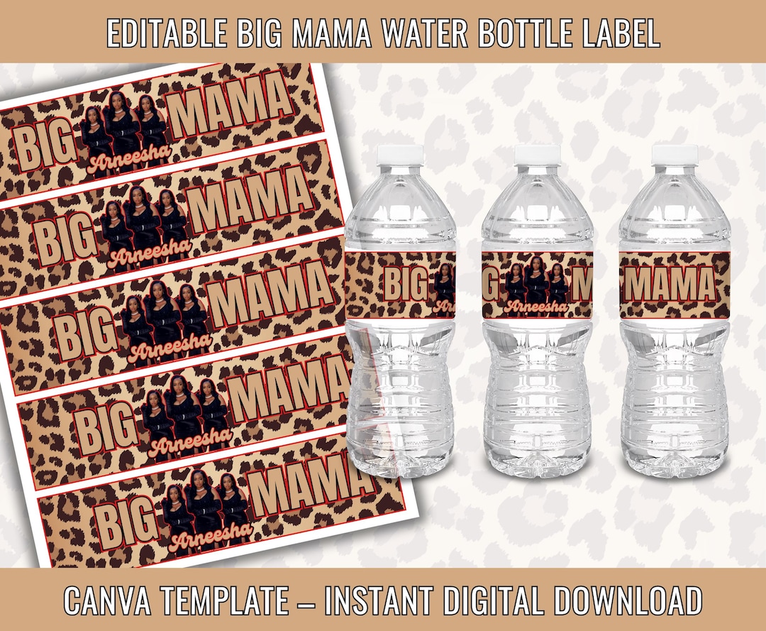 Big Mama Water Bottle Label Canva Template | Leopard Birthday Party ...
