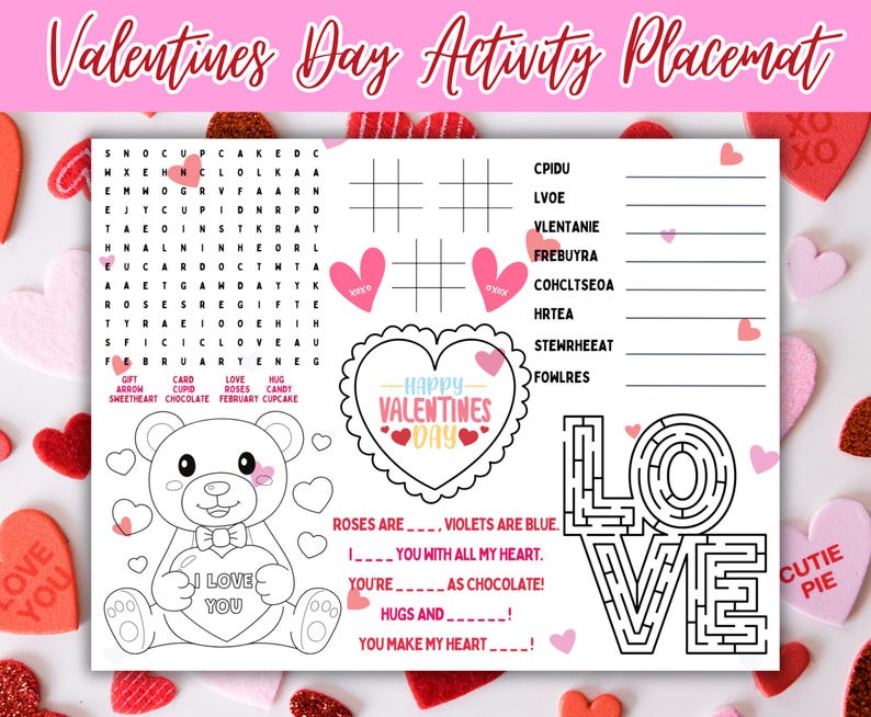 Valentines Day Coloring Page Activity Placemat Activity Sheet - Etsy UK