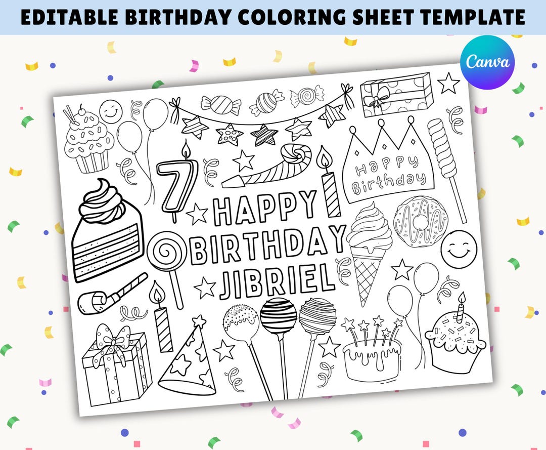 Editable Birthday Coloring Page | Birthday Activity Placemat | Custom ...