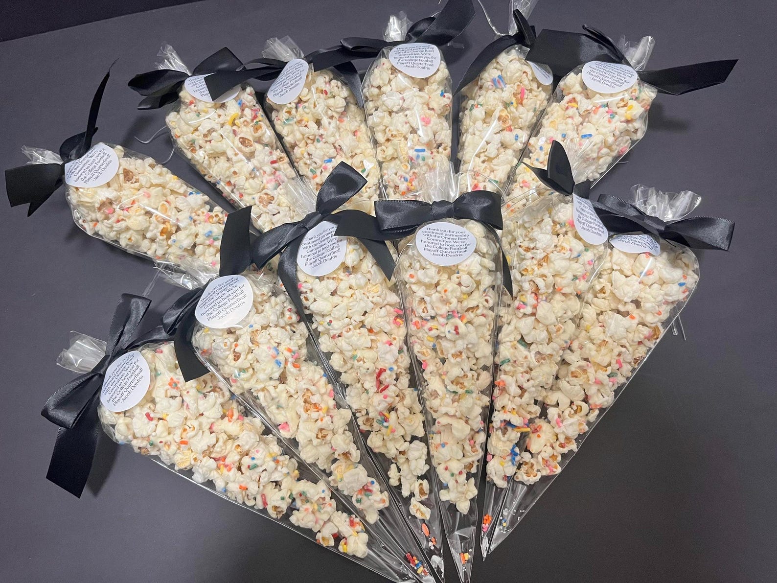 Popcorn Cones With Popcorn, Custom Sticker & Bow | Party Favor Snack ...
