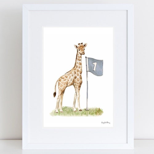 Giraffe Playing Golf Watercolor Wall Art Wall Decor | Etsy
