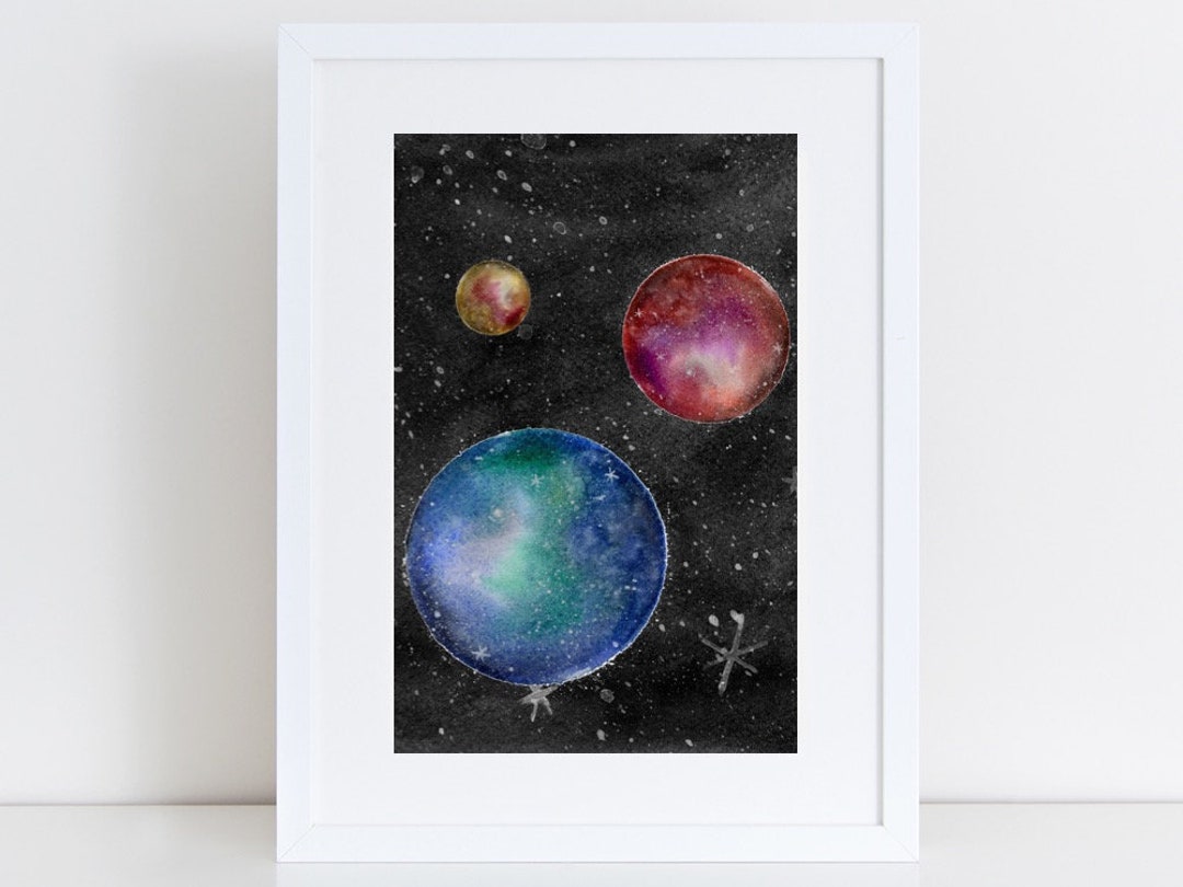 Planets in Space Watercolor Wall Art Wall Decor Nursery - Etsy