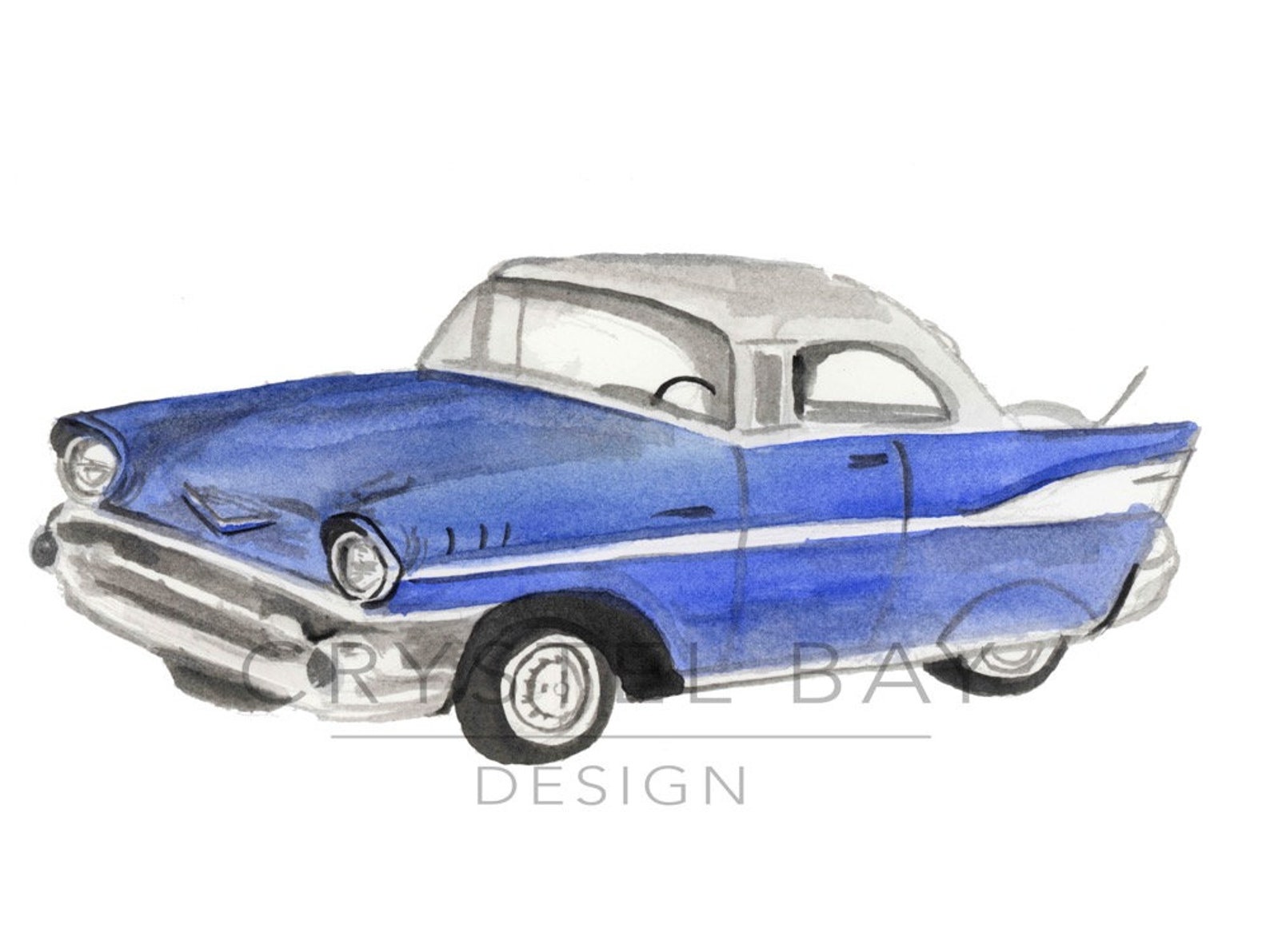 Vintage Blue Car Watercolor Wall Art Wall Decor Nursery | Etsy