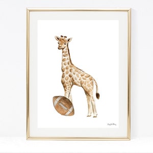Giraffe Playing Football Watercolor Wall Art, Wall Decor, Nursery Art ...