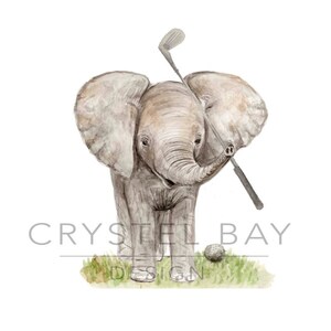 Elephant Playing Golf Watercolor Wall Art, Wall Decor, Nursery Art ...