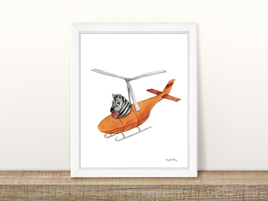 Zebra Riding Helicopter Watercolor Wall Art Wall Decor - Etsy
