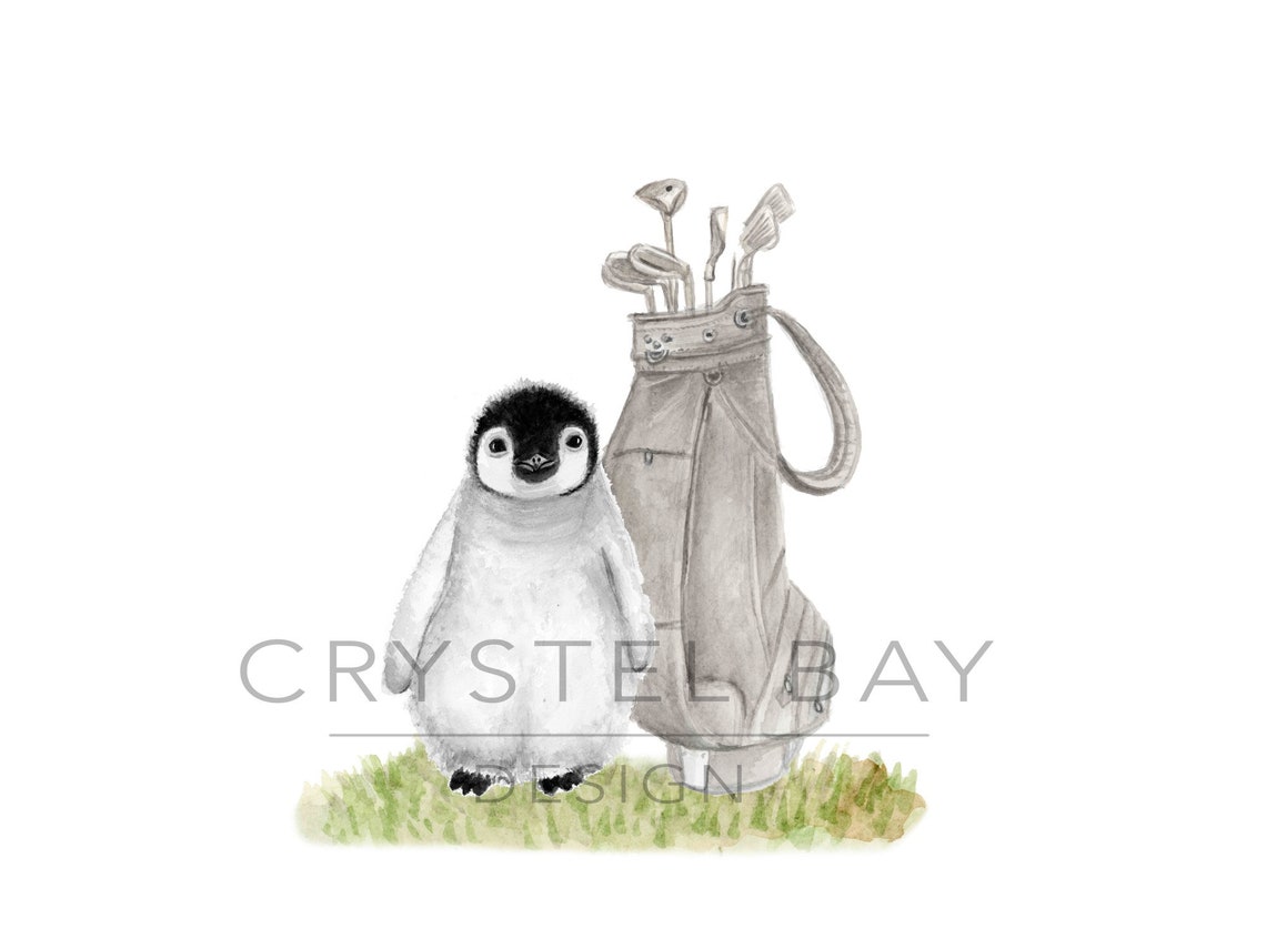 Penguin Playing Golf Watercolor Wall Art Wall Decor - Etsy