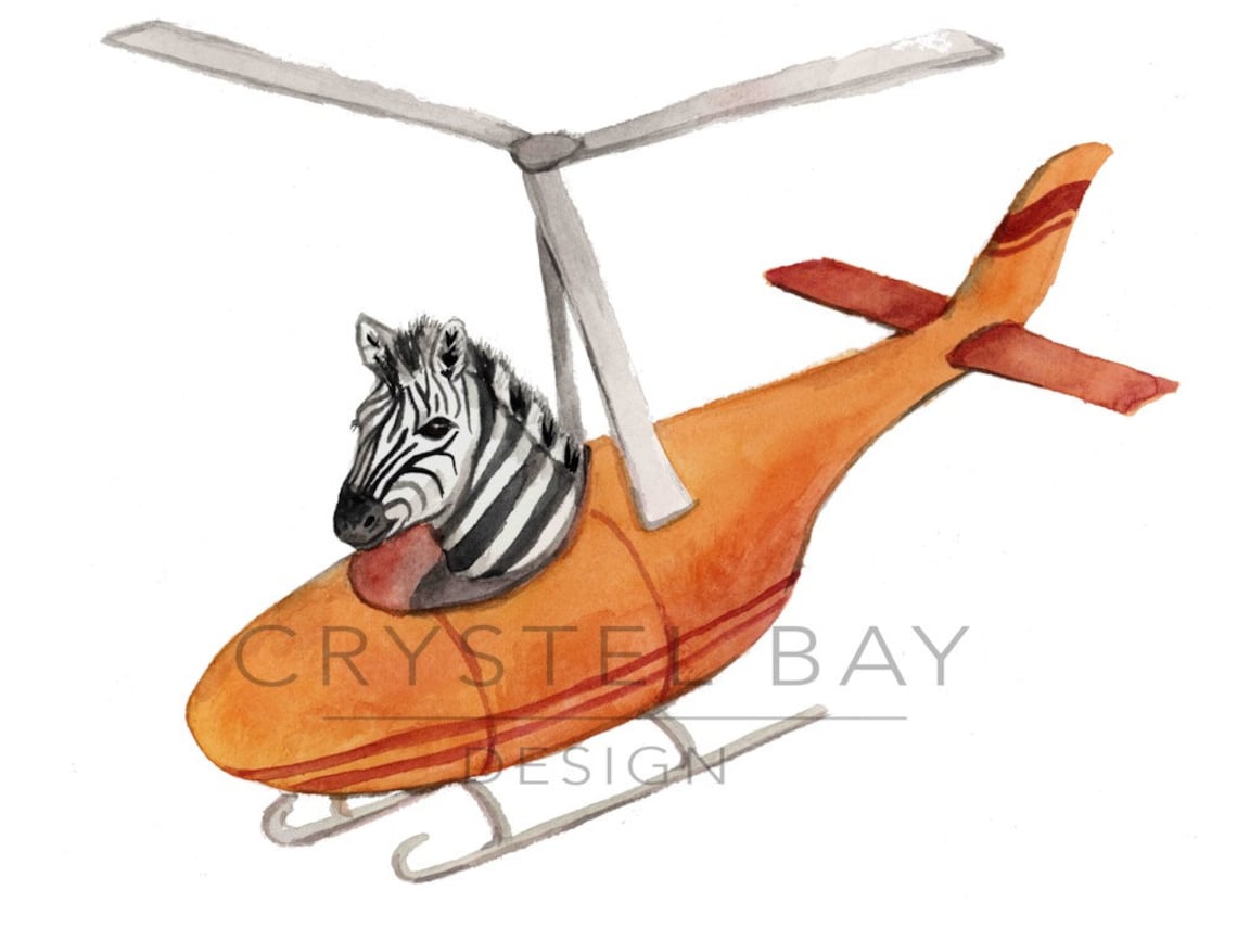 Zebra Riding Helicopter Watercolor Wall Art Wall Decor - Etsy