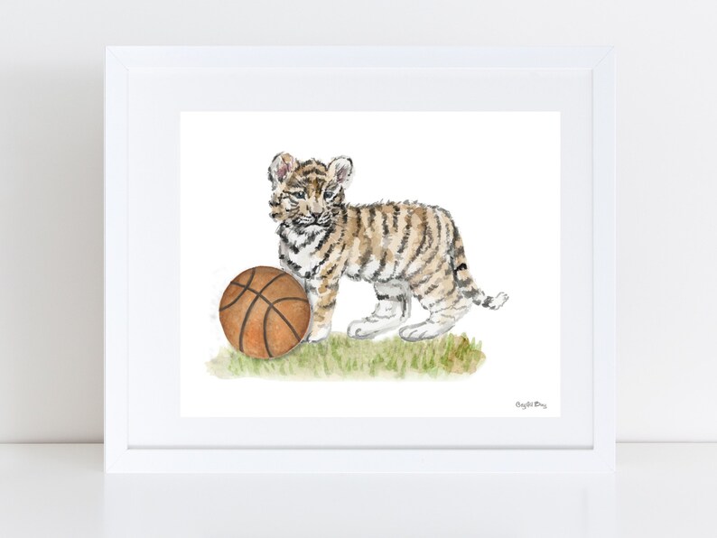 Tiger Playing Basketball Watercolor Wall Art Wall Decor | Etsy