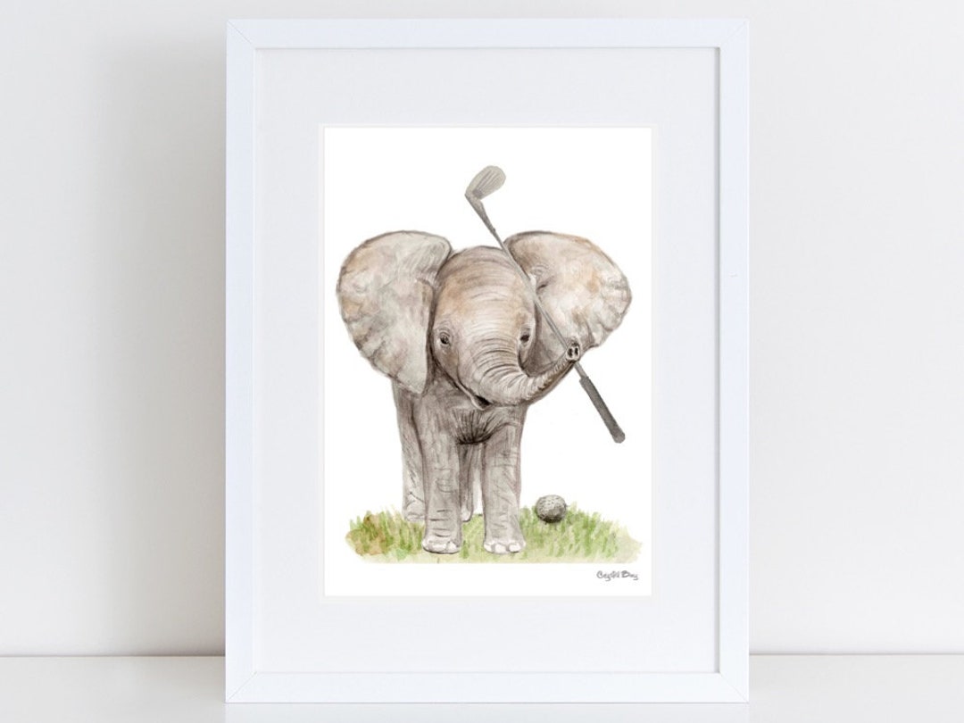 Elephant Playing Golf Watercolor Wall Art, Wall Decor, Nursery Art ...