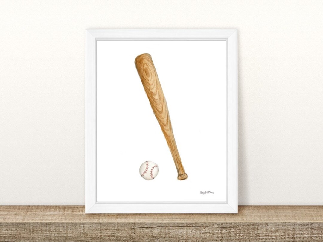 Baseball Bat and Ball Watercolor Wall Art, Wall Decor, Nursery Art ...