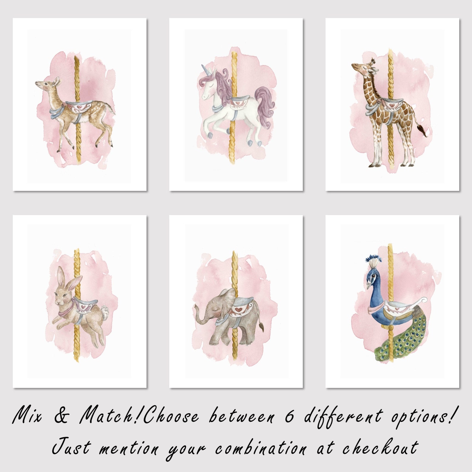 Elephant Carousel Girls Room Nursery Art Print Watercolor - Etsy