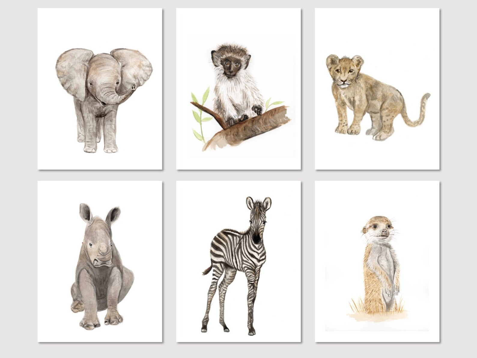 Safari Baby Animals Set of 6 Africa Animal Prints Nursery | Etsy