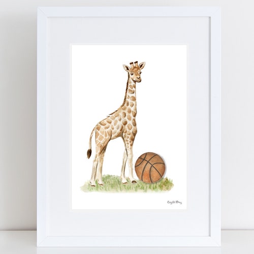 Giraffe Playing Basketball Watercolor Wall Art Wall Decor - Etsy