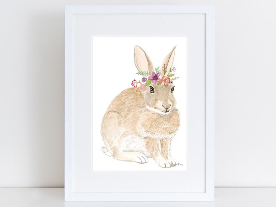 Rabbit Flower Crown Nursery Art Print , Africa, Baby Shower Gift, Girls ...