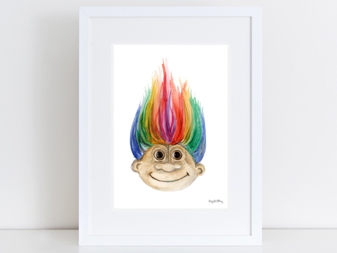 Troll Rainbow Hair Watercolor Wall Art, Wall Decor, Nursery Art Print ...