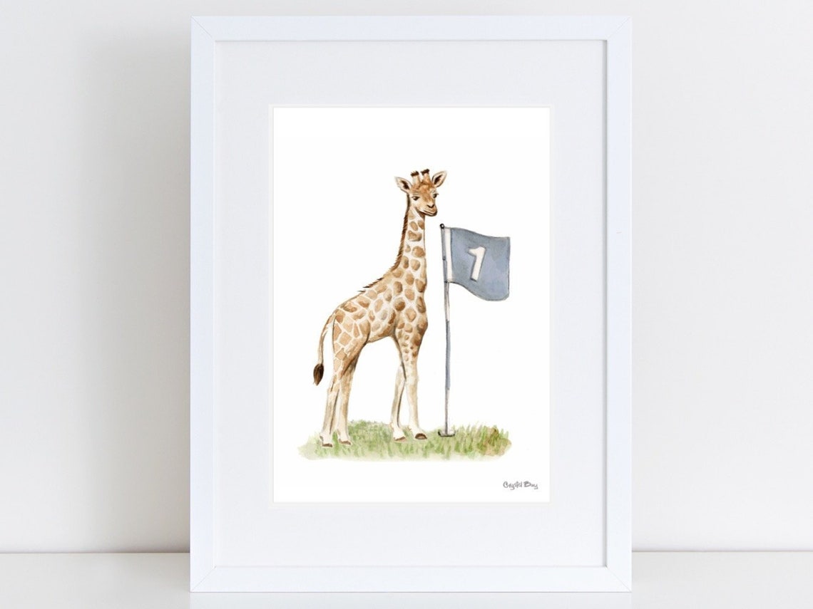 Giraffe Playing Golf Watercolor Wall Art Wall Decor | Etsy