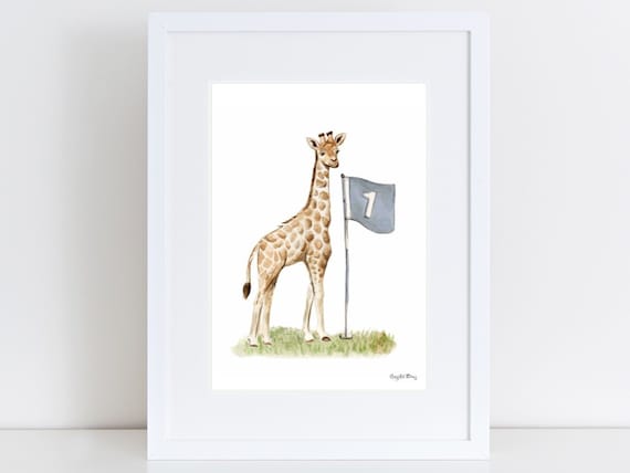 Giraffe Playing Golf Watercolor Wall Art Wall Decor | Etsy