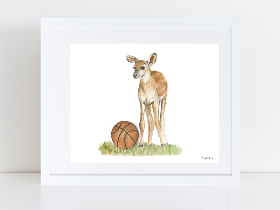 Deer Playing Basketball Watercolor Wall Art Wall Decor - Etsy