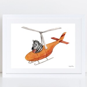 Zebra Riding Helicopter Watercolor Wall Art, Wall Decor, Nursery Art ...