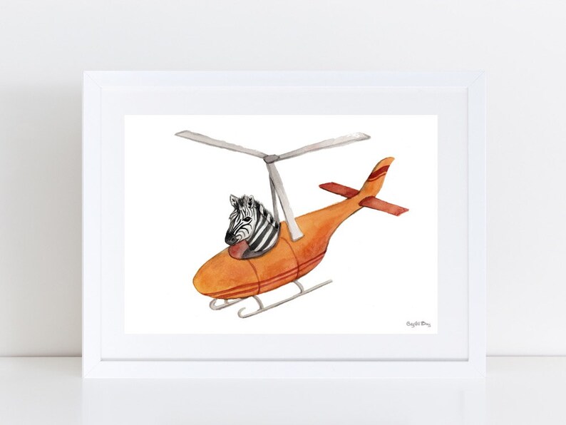 Zebra Riding Helicopter Watercolor Wall Art Wall Decor | Etsy
