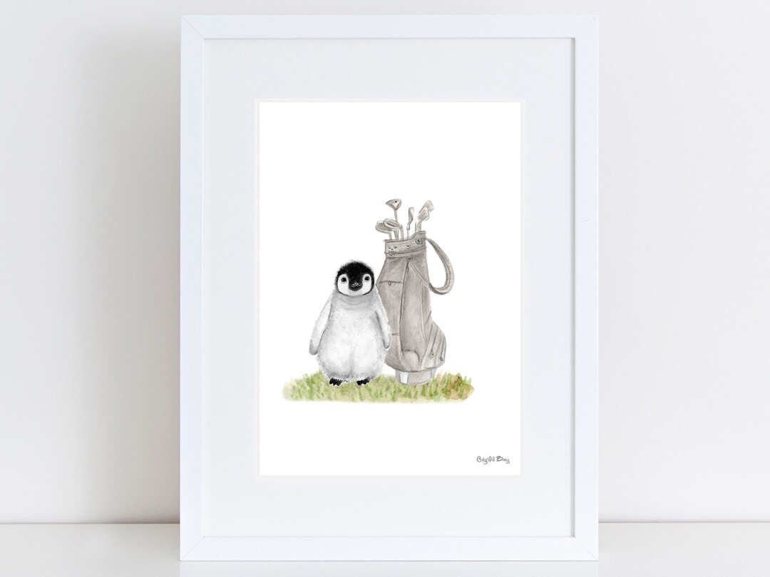 Penguin Playing Golf Watercolor Wall Art, Wall Decor, Nursery Art Print ...