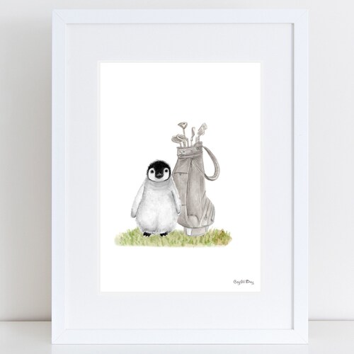 Penguin Playing Golf Watercolor Wall Art Wall Decor - Etsy