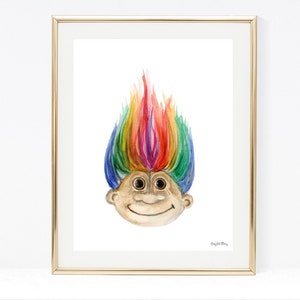 Troll Rainbow Hair Watercolor Wall Art, Wall Decor, Nursery Art Print ...