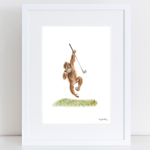 Giraffe Playing Golf Watercolor Wall Art Wall Decor - Etsy