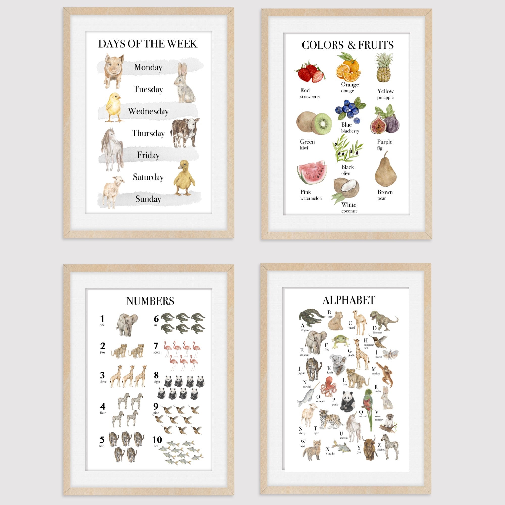 Animal Alphabet ABC Watercolor Kids Room Art Nursery Art - Etsy