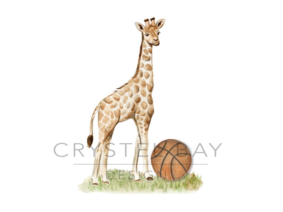 Giraffe playing Basketball Watercolor Wall Art Wall Decor | Etsy