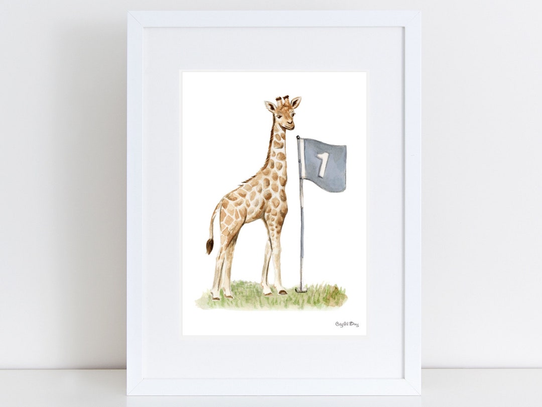 Giraffe Playing Golf Watercolor Wall Art, Wall Decor, Nursery Art Print ...