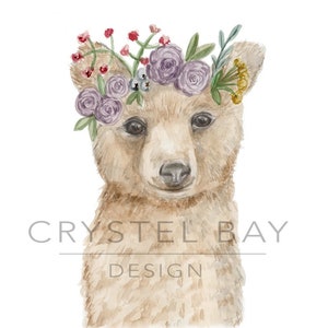 Bear Cub Flower Crown 2 Nursery Art Print , Woods, Baby Shower Gift ...