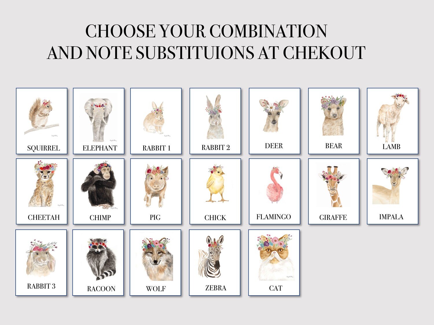 Flower Crown Animals Wall Decor Set of 6 Nursery Art - Etsy