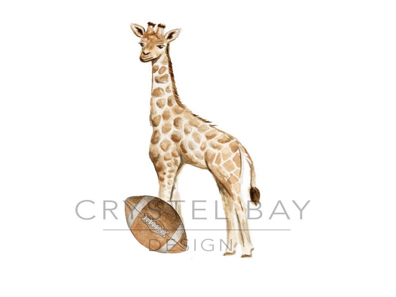 Giraffe playing Football Watercolor Wall Art Wall Decor | Etsy
