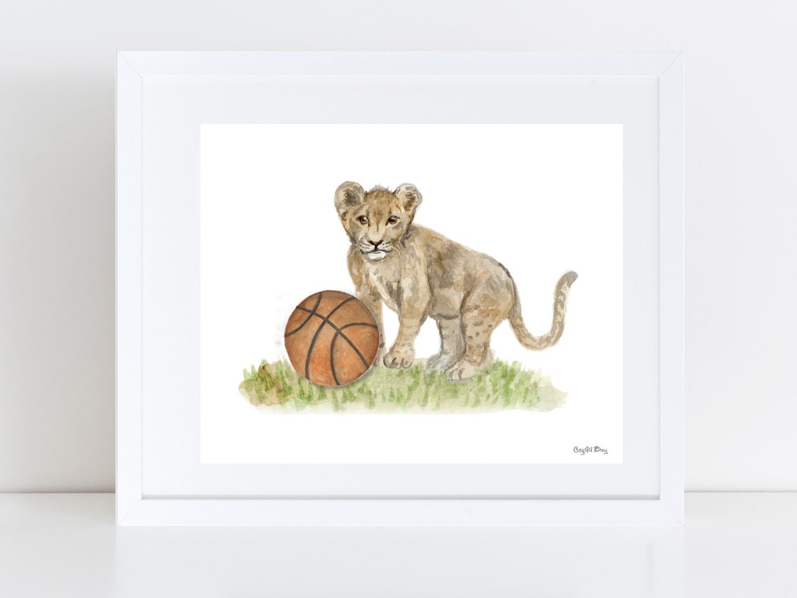 Lion Playing Basketball Watercolor Wall Art Wall Decor - Etsy