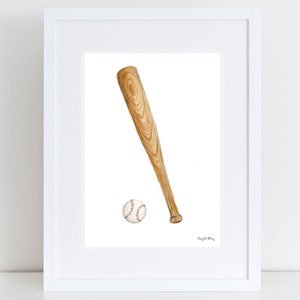 Baseball Bat and Ball Watercolor Wall Art, Wall Decor, Nursery Art ...