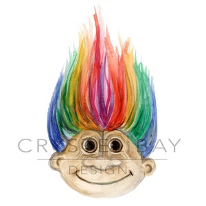 Troll Rainbow Hair Watercolor Wall Art, Wall Decor, Nursery Art Print ...