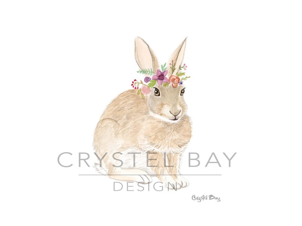 Rabbit Flower Crown Nursery Art Print Africa Baby Shower | Etsy