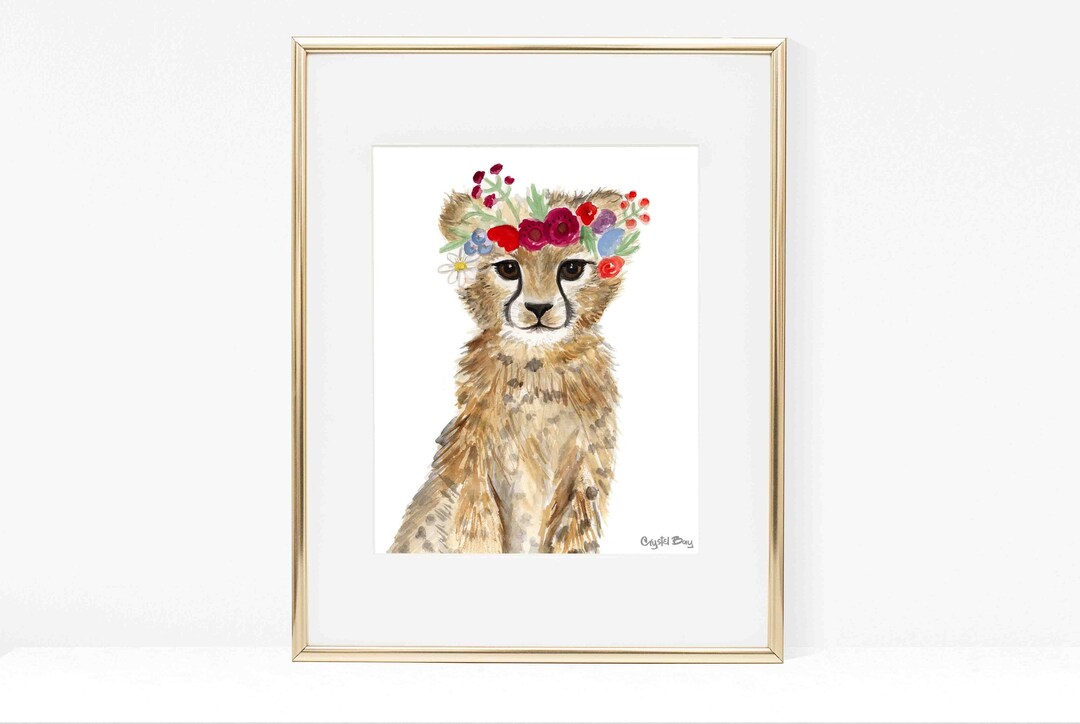 Cheetah Flower Crown Nursery Art Print Africa Baby Shower - Etsy
