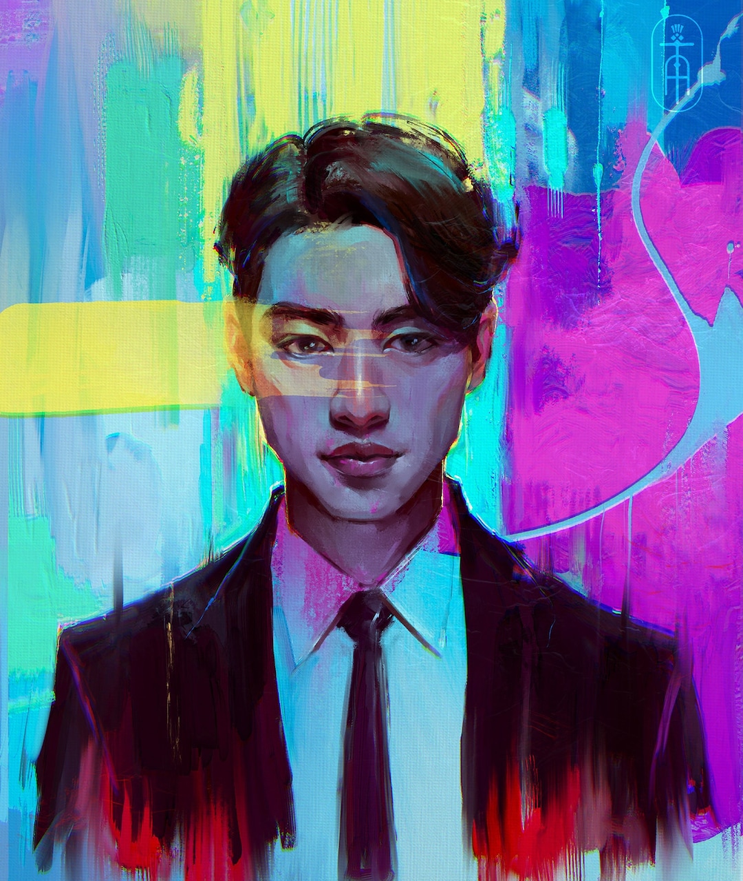 Digital Male Portrait, Kim Gaon, Abstract Expressive Art Print, Neon ...