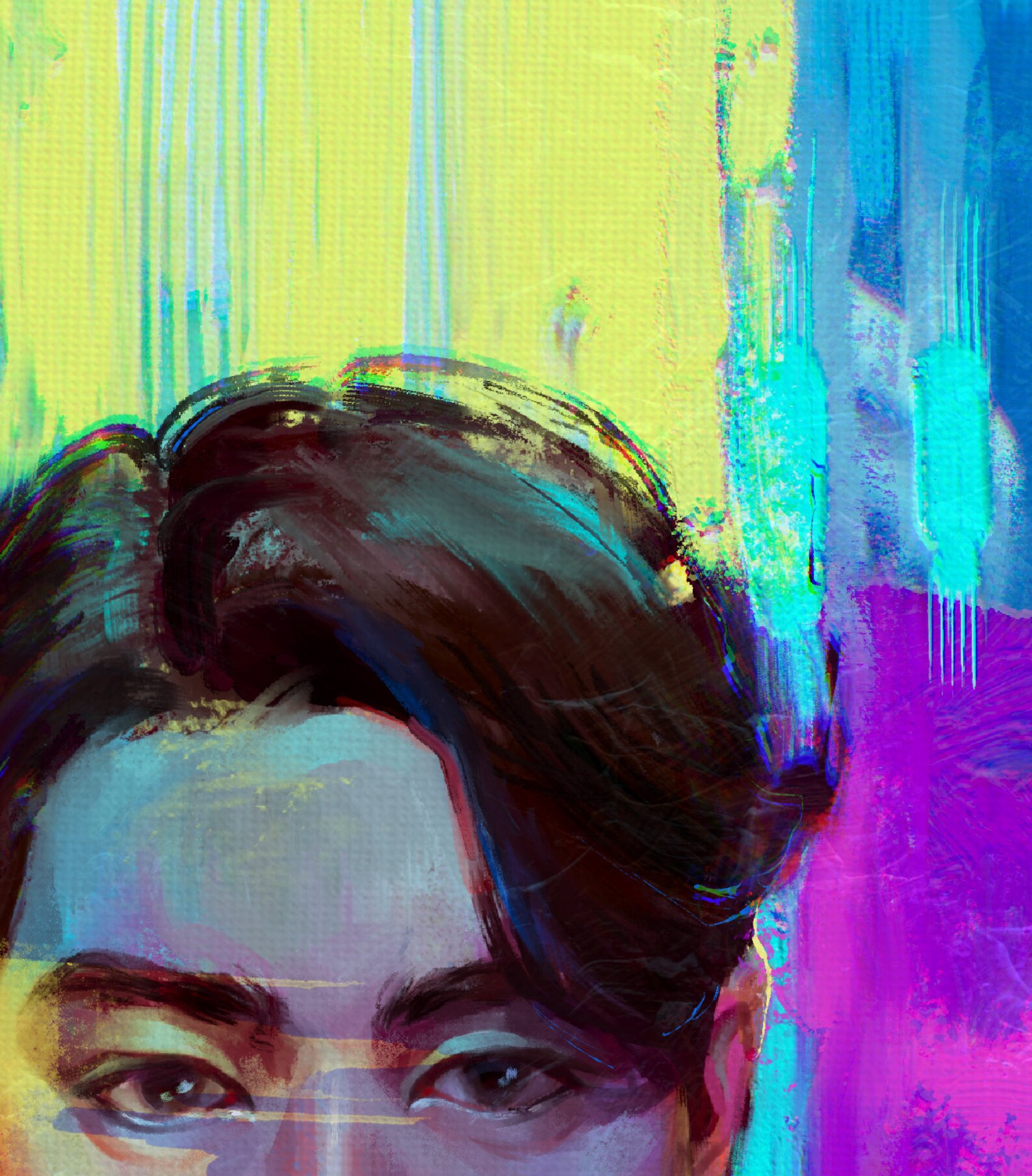 Digital Male Portrait, Kim Gaon, Abstract Expressive Art Print, Neon ...