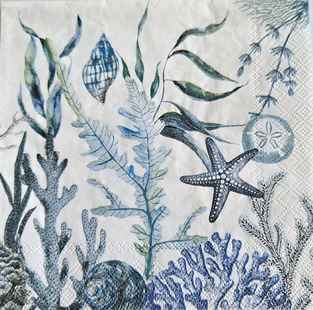 Decoupage Napkins - Coastal Beach Ocean Tide Paper Napkins- Set of 3 ...