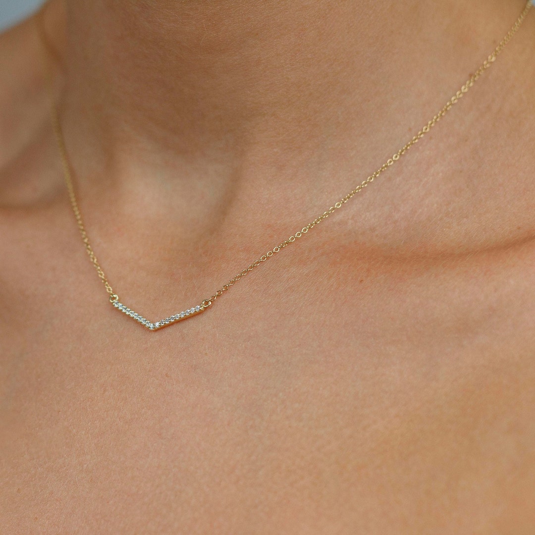Diamond Pave Chevron Necklace by Sagittariusfinejwlr,v Shaped Gold ...