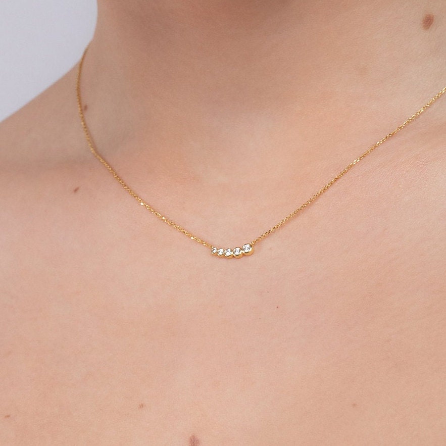 5 Diamond Bezel Necklacemulti Diamond Gold Necklacefive - Etsy