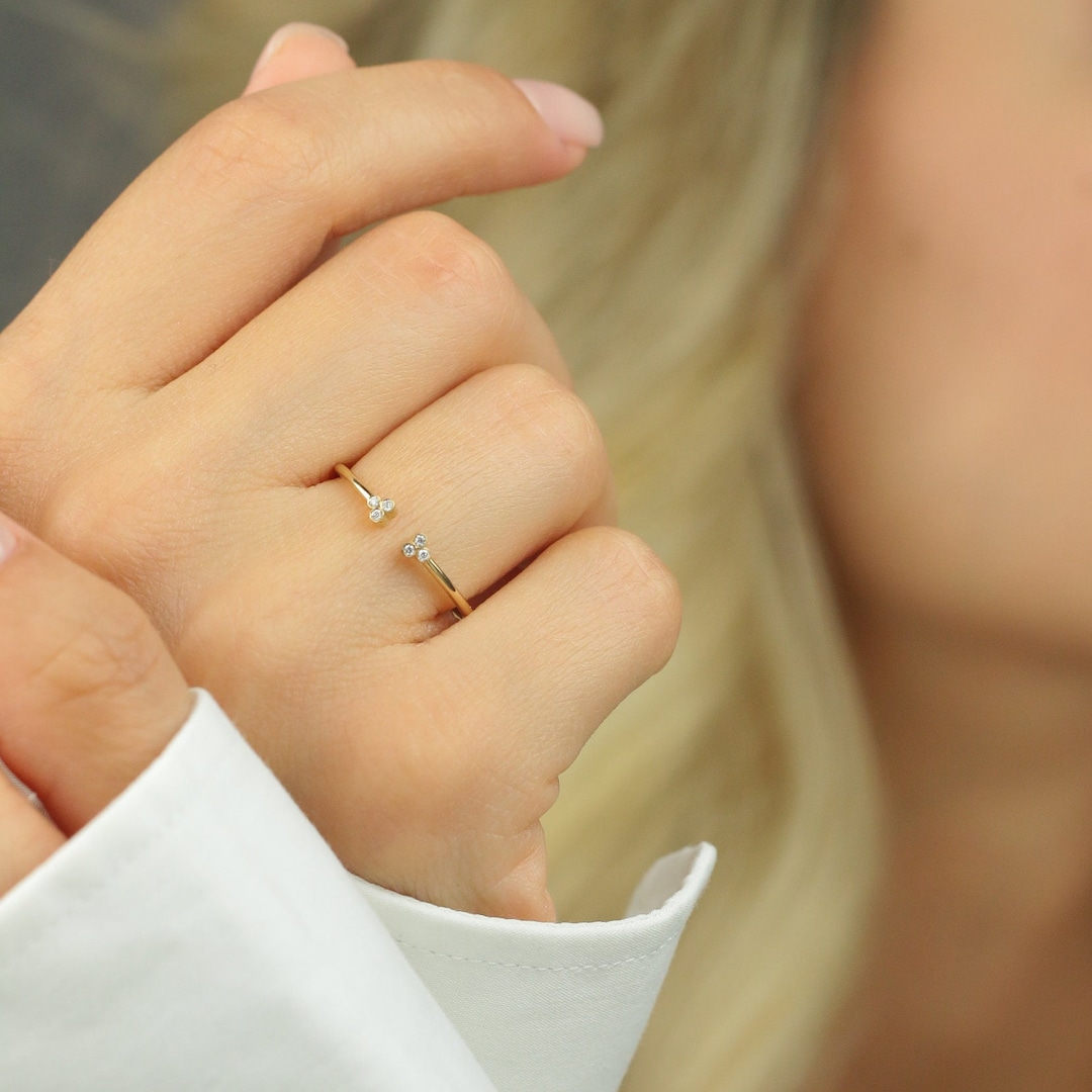 Open Cuff Diamond Ring,stackable Open Ring,gold Diamond Open Ring ...